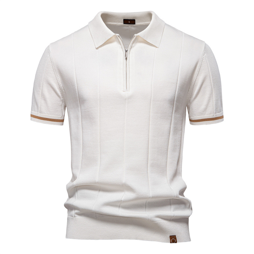 New Men's Business Casual Knitted Polo Shirt Short Sleeve Turn-down ...