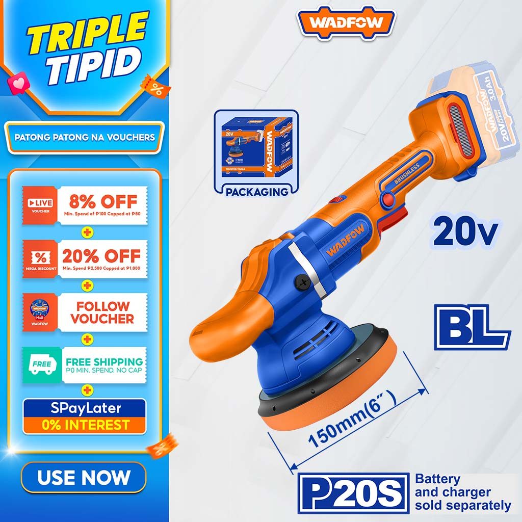 Wadfow P20 Series Li-Ion 20V Brushless Motor Cordless Polisher WHL2B15 ...