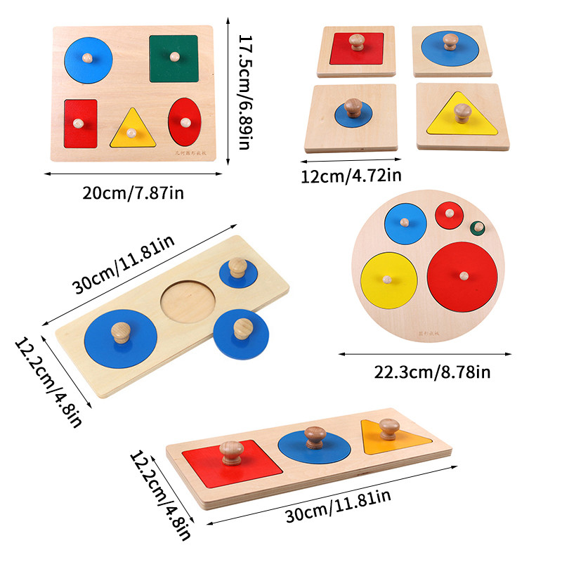 [HENGHOME] Montessori Puzzle Toys Wooden Geometric Shapes Sorting Math ...