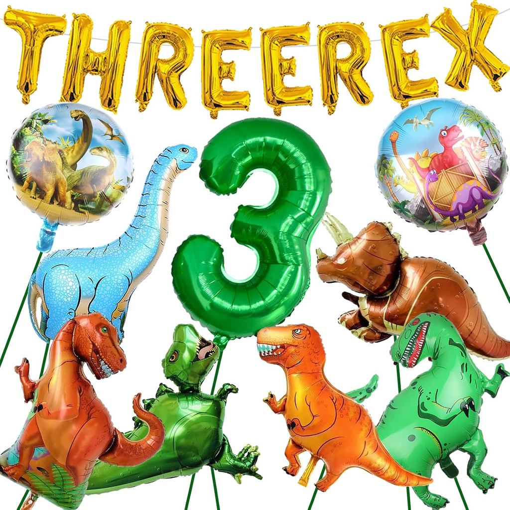 17Pcs Dinosaur 3rd Birthday Party Decorations Include Three Rex Balloon ...