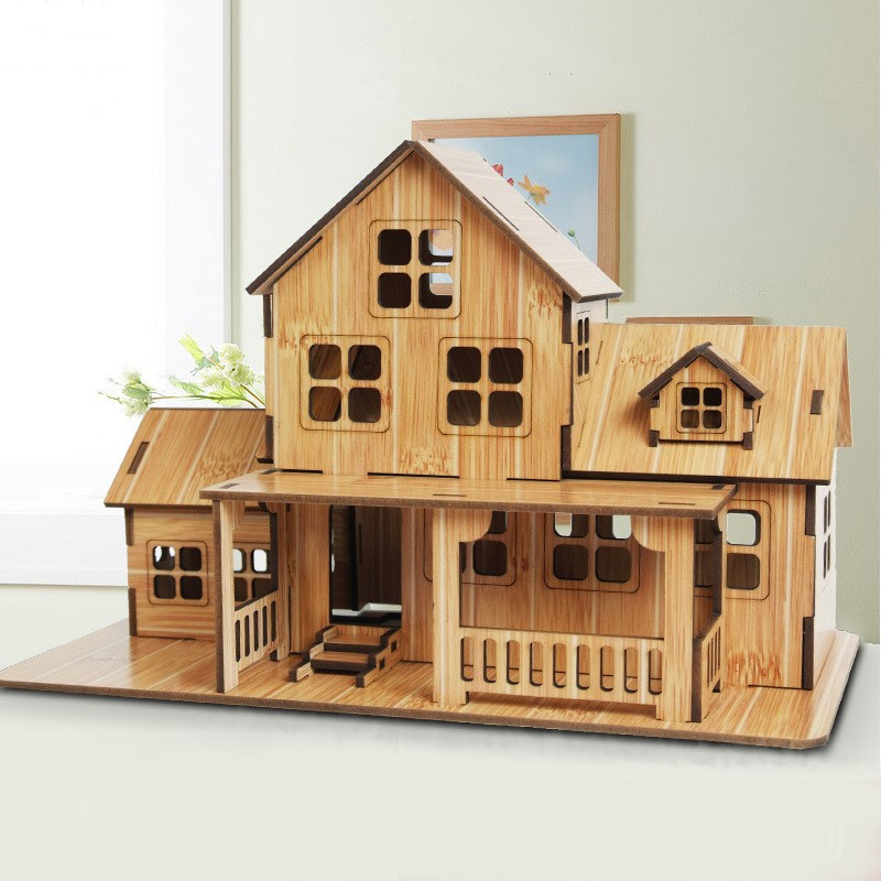 [HENGHOME] 3D Wooden Puzzle Jigsaw Architecture DIY House Villa Kids ...
