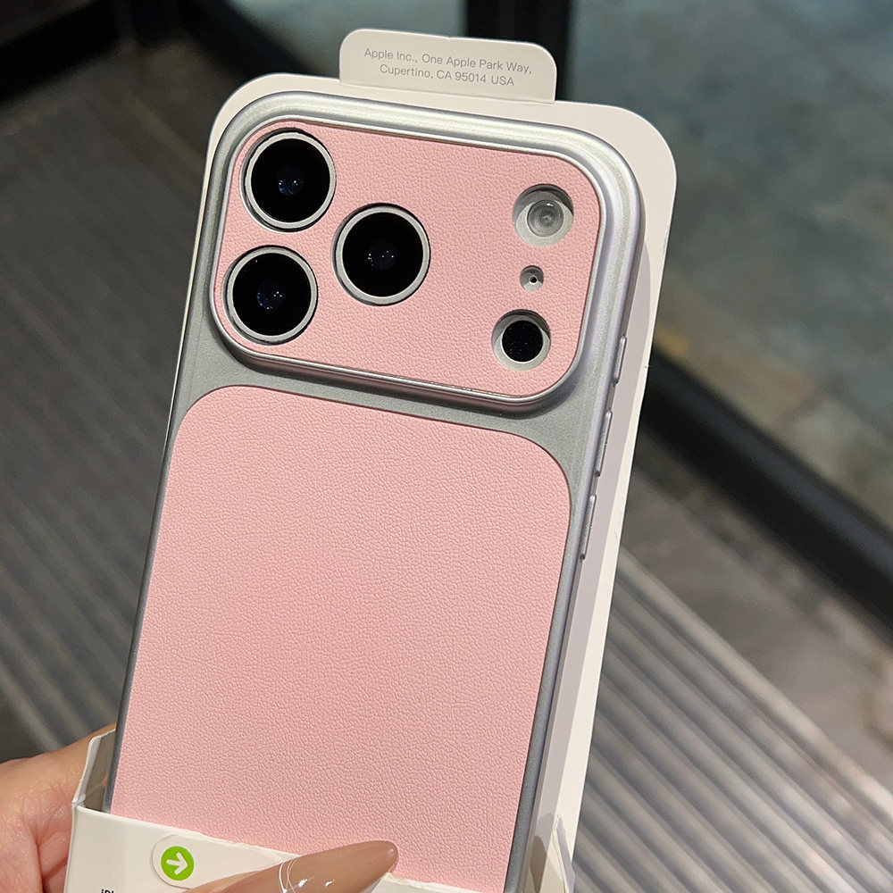 Pink Plain Leather Texture New Style Apple 17promax Series Suitable for ...
