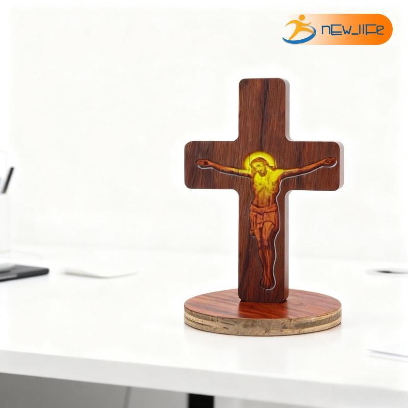 [Shiwaki5] Wooden Stand, Small Crucifix, Catholic Desk Decoration ...