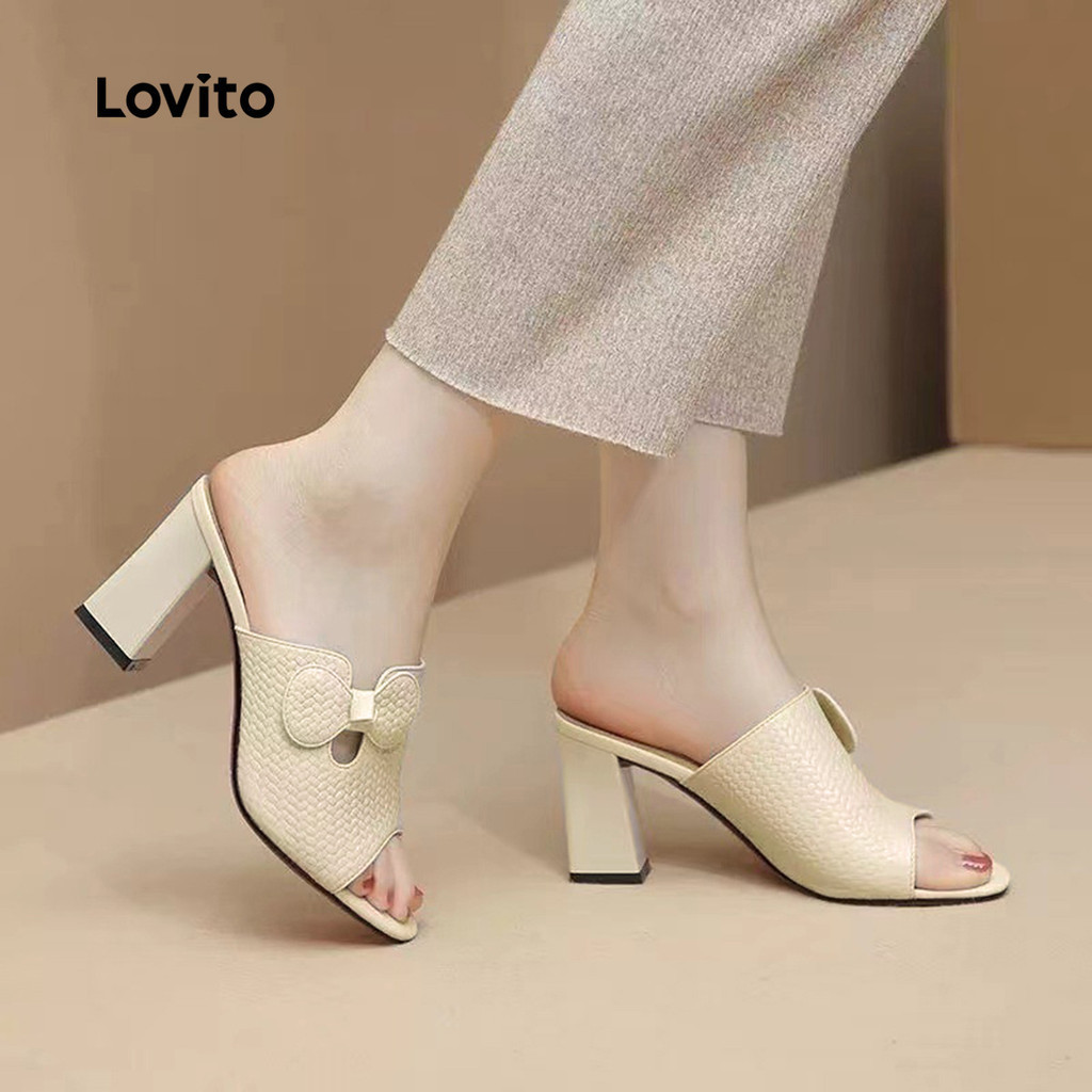 Lovito Women Elegant Heels Simple Commute All Seasons Off White Heels ...