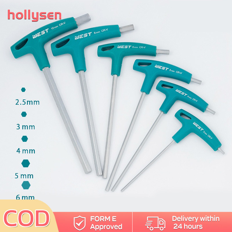 5pcs/set 2.5/3/4/5/6mm T-Handle Allen Key Industrial Hex Screw Wrench T ...
