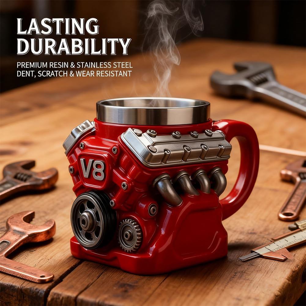 V8 Engine Design Stainless Steel Coffee Mug – Thermal Insulation Cup ...