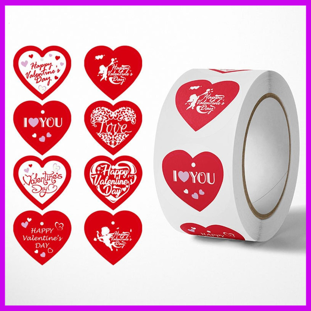 500pcs Valentine's Day Heart Stickers Roll Happy Valentine's Day ...