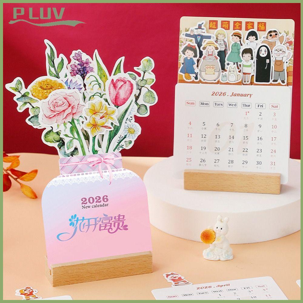 PLUVII 2026 Desktop Calendar, Vase Shaped Floral Theme Bloomy Flowers ...