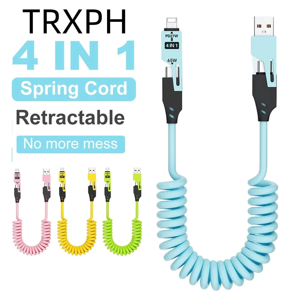 MOTOX 4in1 Spring Charging Cable USB Type C Fast Charging Type C 60W ...