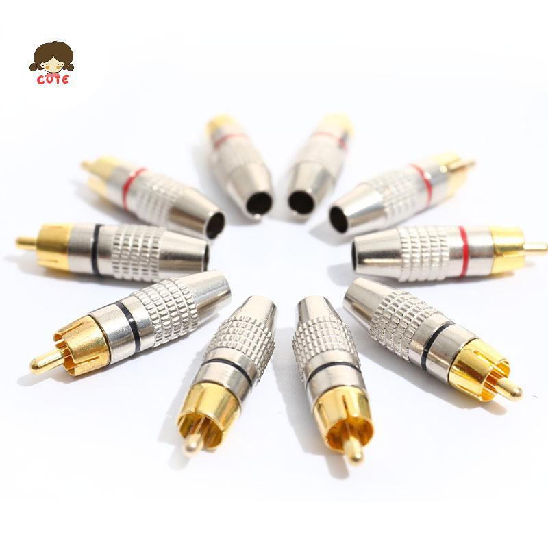 Annag 10 pcs RCA Plug Audio Video Locking Cable Male Connector Gold ...