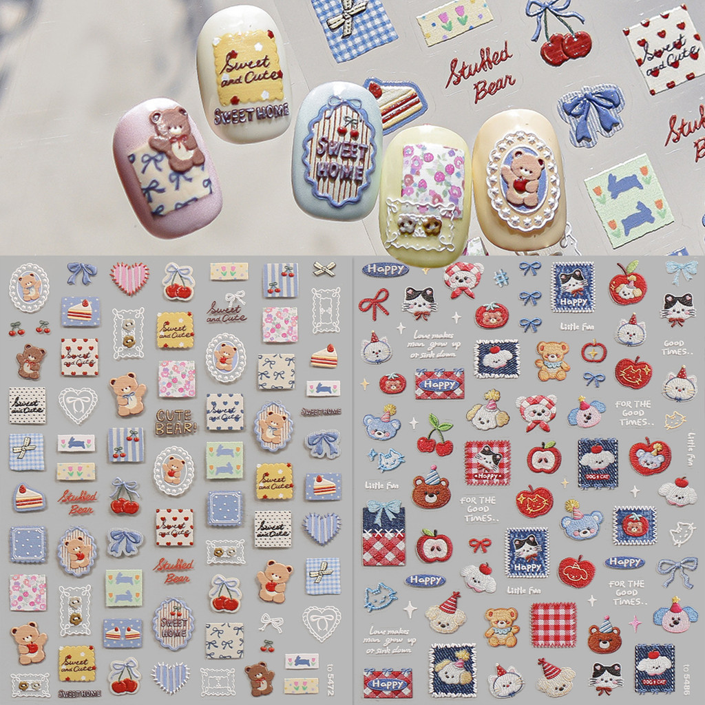 HAMA NAIL Wholesale 5D Embossed Stickers: Cartoon Bear & Floral, Denim ...