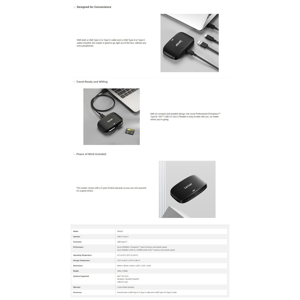 LEXAR PROFRESSIONAL CFEXPRESS TYPE B/SD USB 3.2 GEN 2 LXR-LRW520U ...