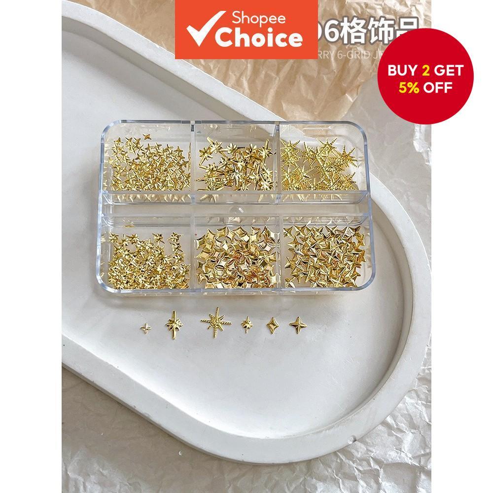Starburst 6-Grid Mini Nail Art Starburst Alloy Gold Silver Metallic ...