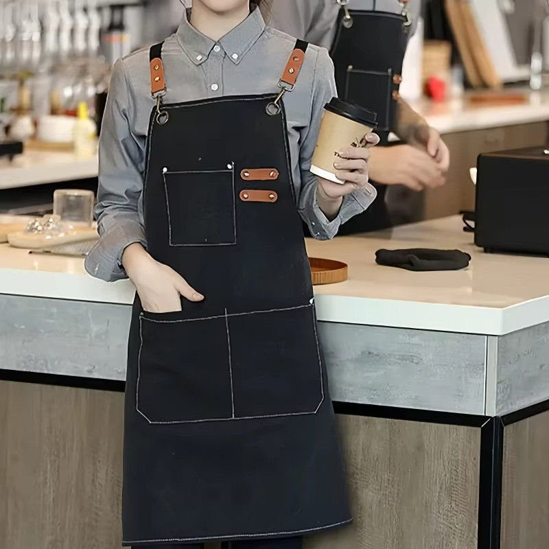 Thicken Canvas Apron Kitchen Cooking Apron Coffee Shop Waterproof Work ...