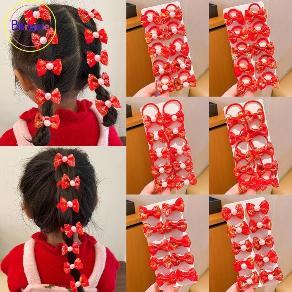 Red Bow Hair Ties New Year Design Cloud Pattern Soft Fabric Gentle On ...