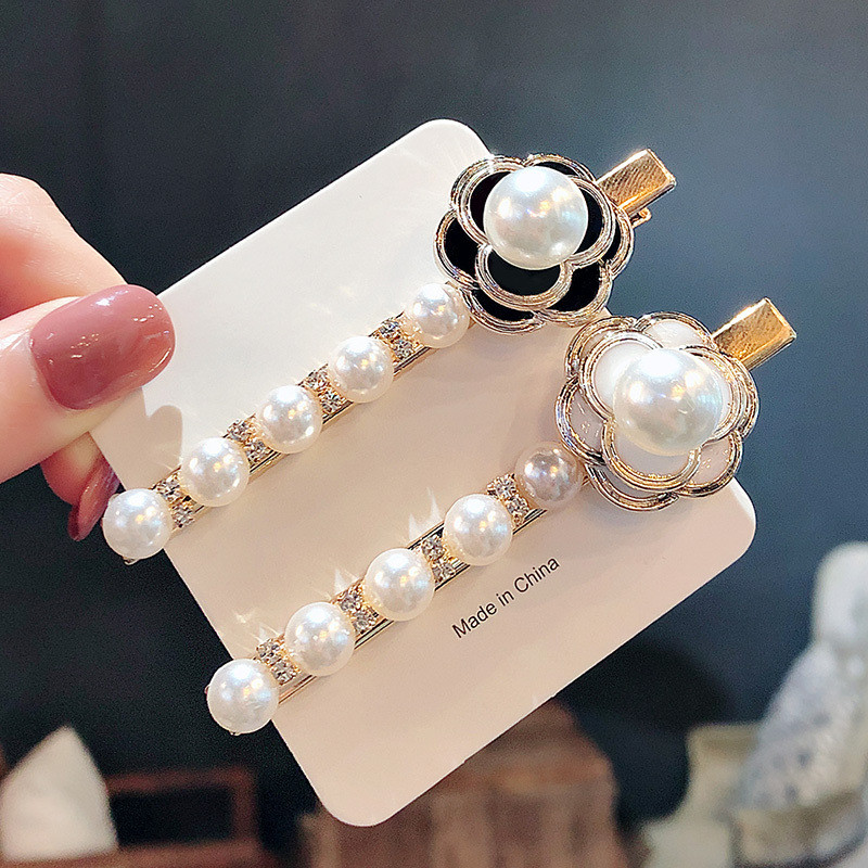 Fashionable and elegant pearl flower hair clip simple side clip cute ...