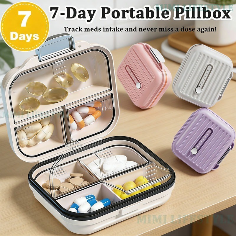 Portable Small Pill Box 7 Compartments Pill Dispenser Box Medicine ...