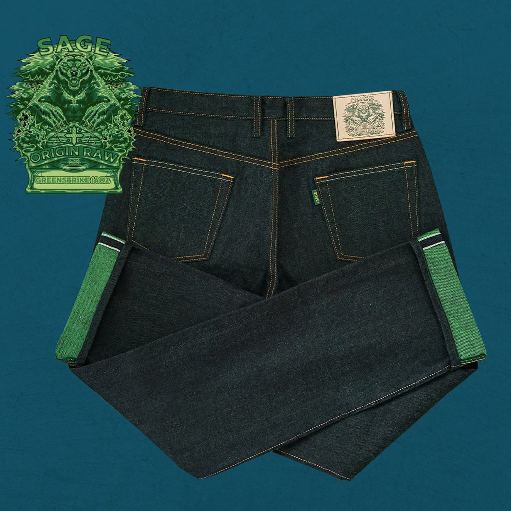 Origin Raw : Greenstrike 14oz Unsanforized Deep Indigo x Green | Shopee ...