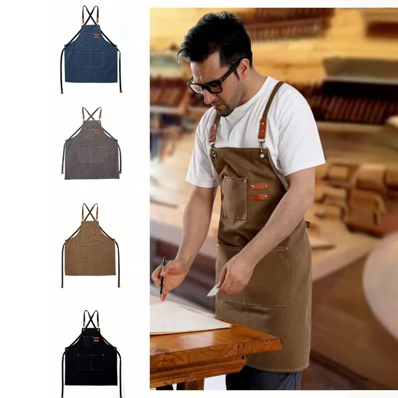 Thicken Canvas Apron Kitchen Cooking Apron Coffee Shop Waterproof Work ...