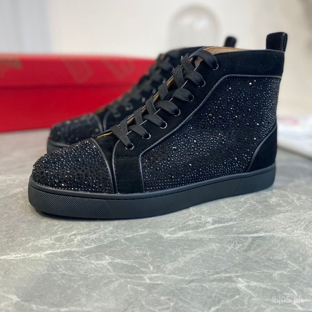 European Men's Shoes Red Sole Rhinestone High Top Trendy Lace-up ...