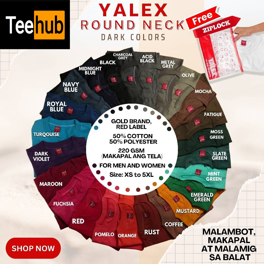 YALEX T-Shirt DARK COLORS Round Neck Red Label Gold Tag Plain Shirt ...