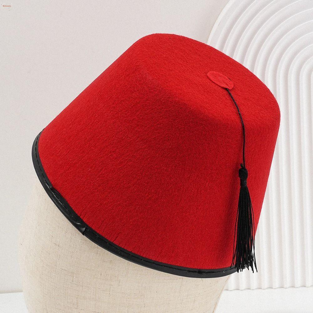 MXBEAUTY Felt Fez Cap, Round Moroccan Hat Tarboosh Fez Hat, Costume ...