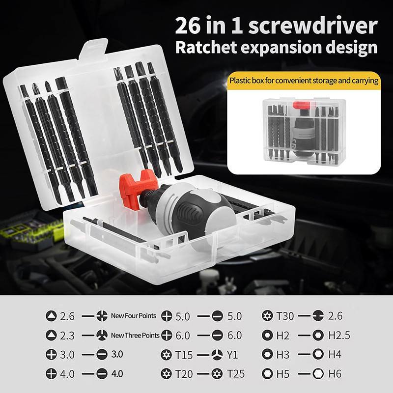 26-in-1 Magnetic Ratchet Screwdriver Set, Compact Short Handle Multi ...