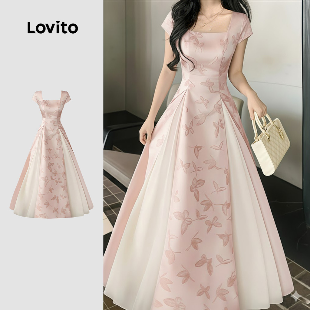 Lovito Women Boho Dress Colorblock Spring/summer Pink Dress LK2ED163 ...