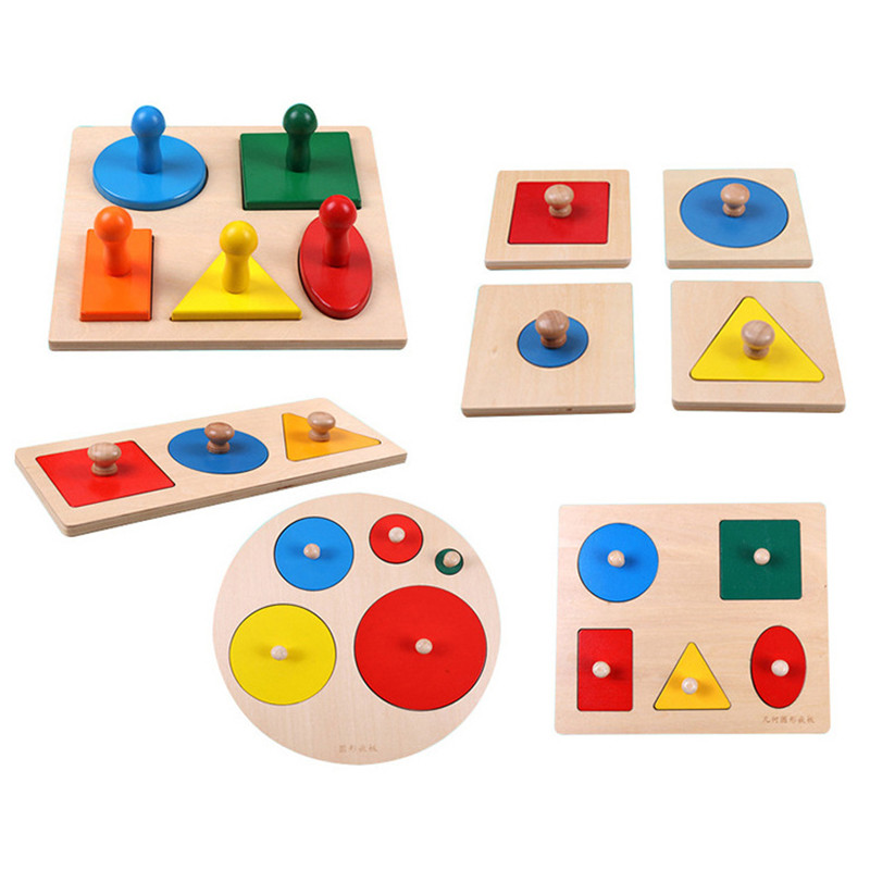 [HENGHOME] Montessori Puzzle Toys Wooden Geometric Shapes Sorting Math ...