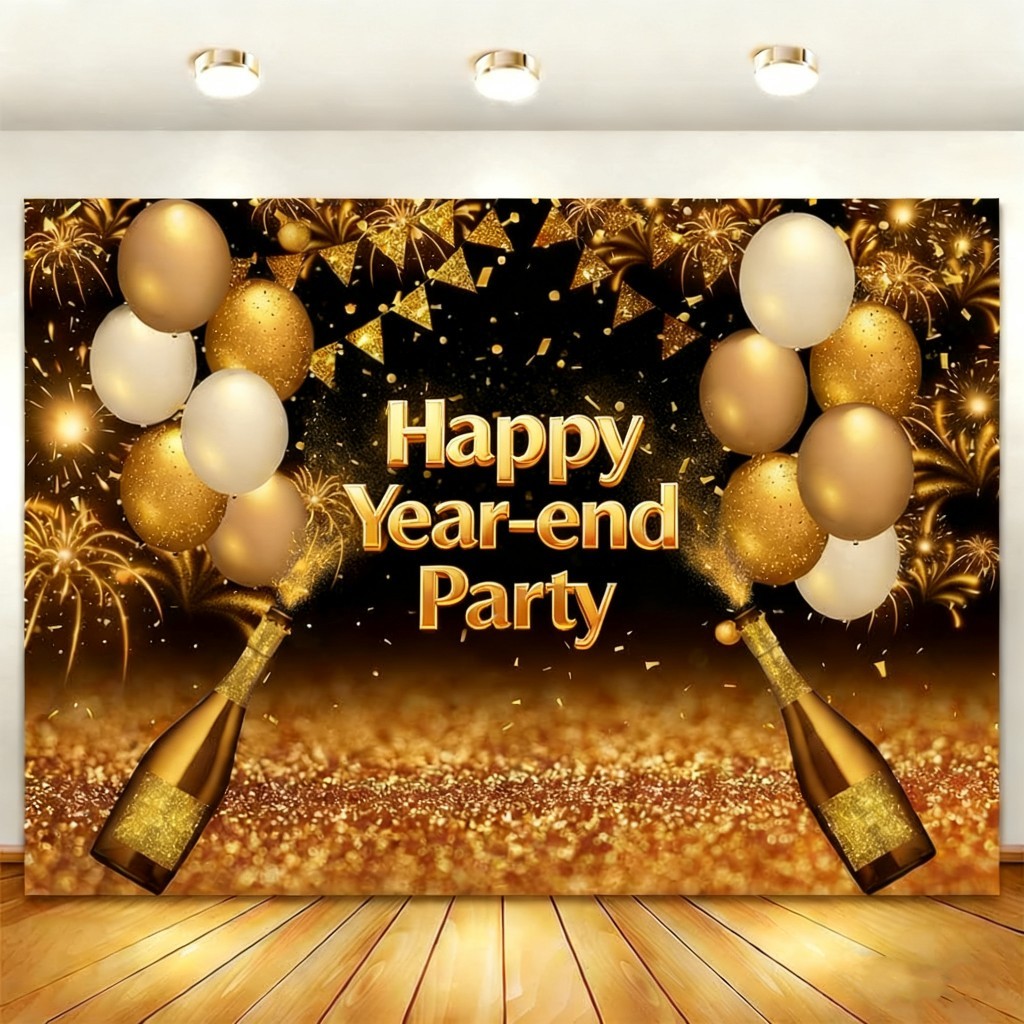 Happy Year-end Party Backdrop Year-end Party Decorations Banner Black ...
