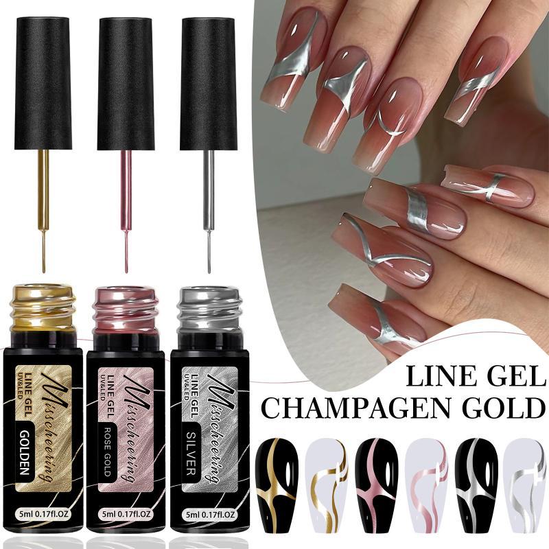 Hanpro> Rose Gold Gold Silver Metallic Liner Paint Gel Nail Polish ...