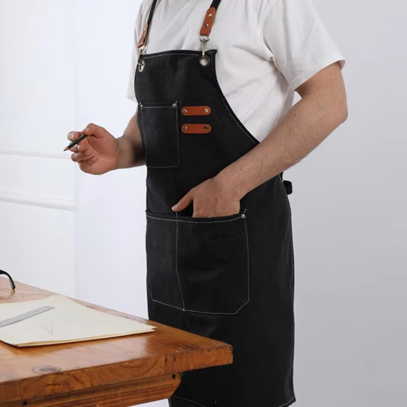 Thicken Canvas Apron Kitchen Cooking Apron Coffee Shop Waterproof Work ...