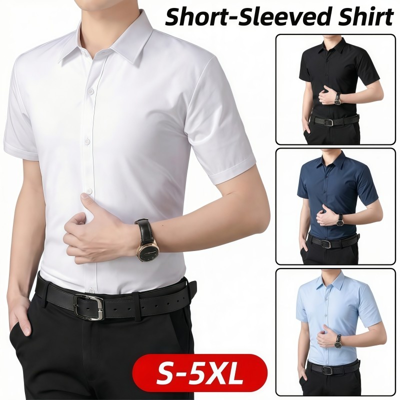 Men's Short Sleeve Shirts Business Formal Casual Slim Fit Shirt S-5XL ...
