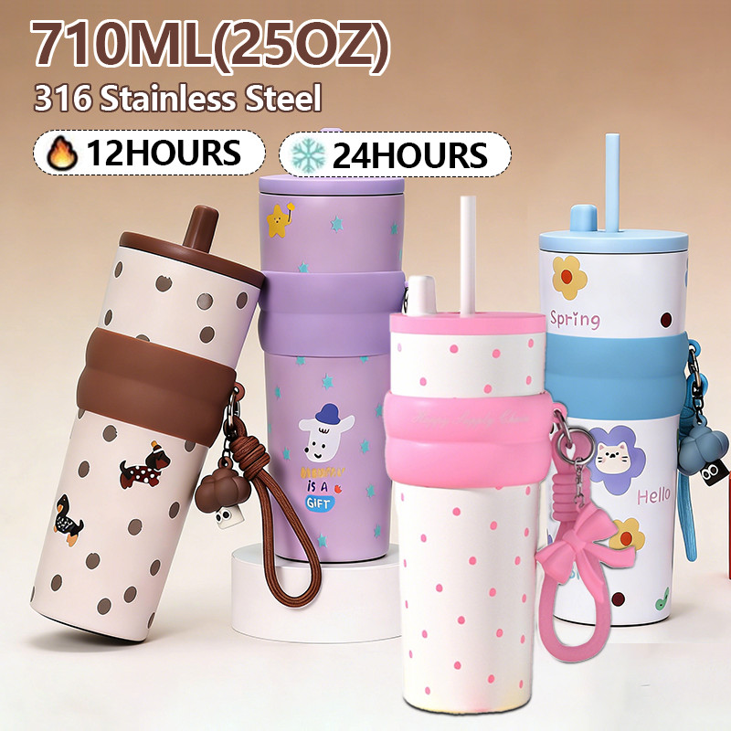 450/710ml Tumbler Hot&Cold 316 Stainless Steel Coffee Mug with Straw ...