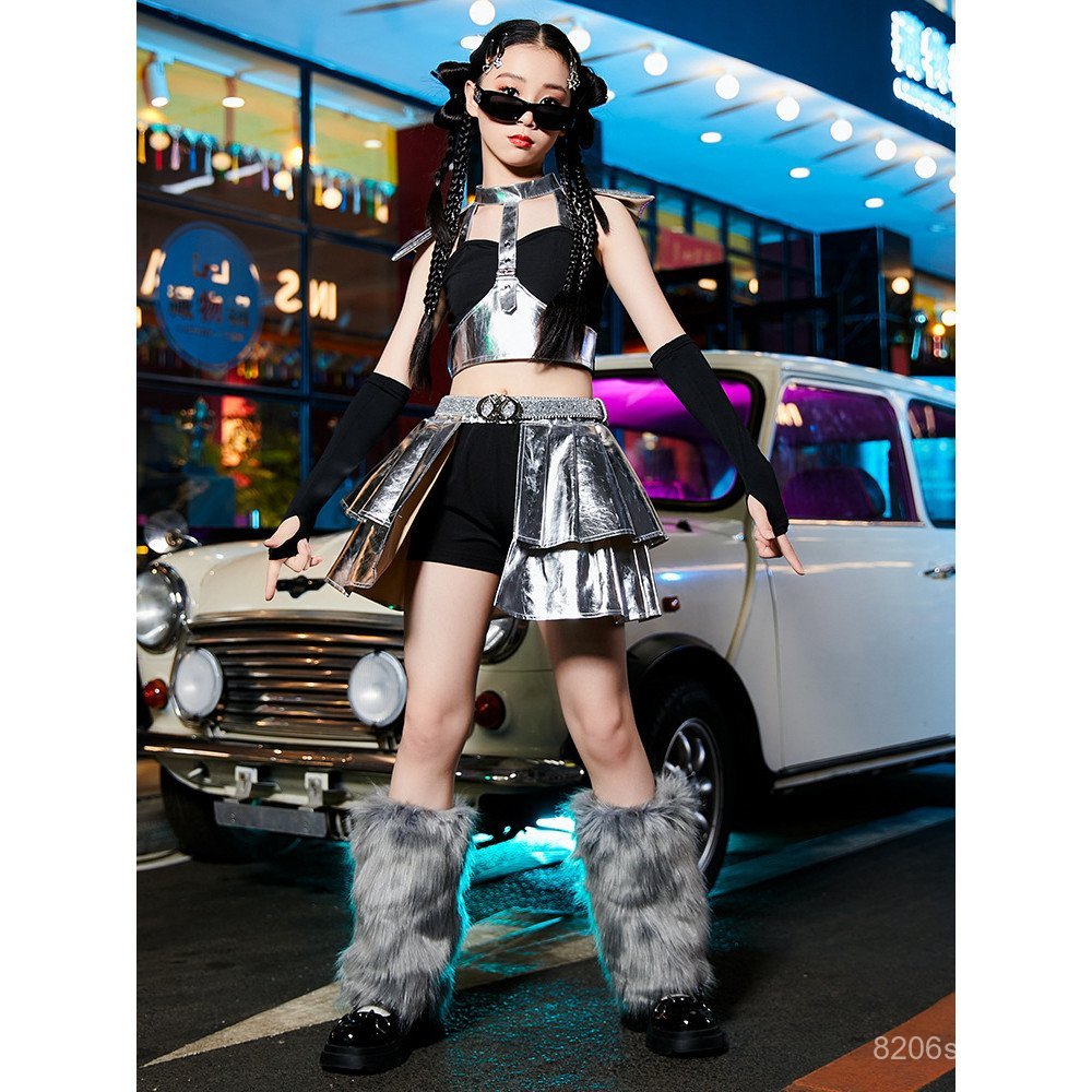 Children's Jazz Dance Performance Costume Fashionable silver Girls T ...