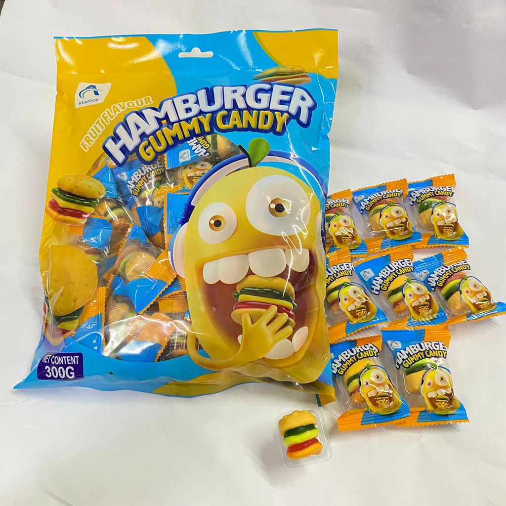 300G Burger Gummy Candy Fruit Flavor Chewy Individually Wrapped Candy ...