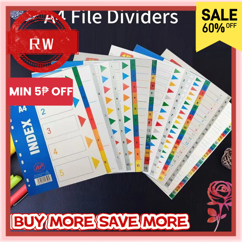 RW A4 File Dividers Notebook Subject Divider 12pcs Pages Binder ...