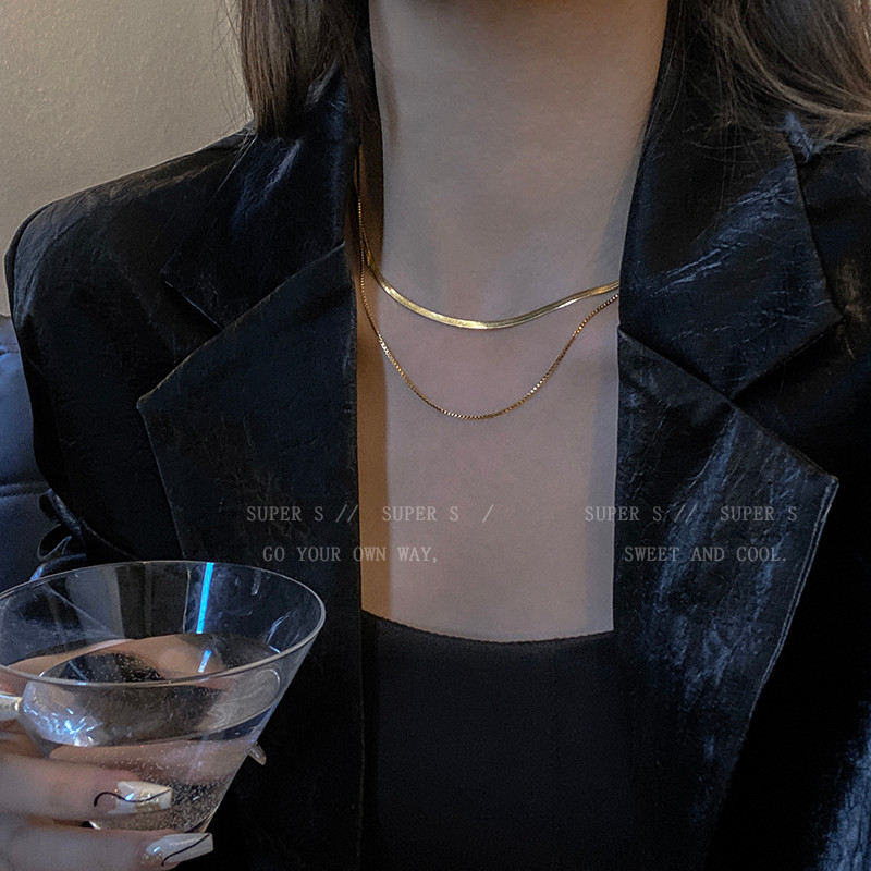 Double Layered Gold Snake Bone Chain Necklace Women Simple Vintage ...
