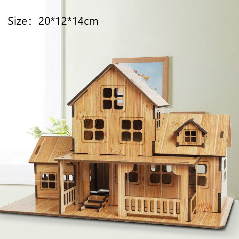 [HENGHOME] 3D Wooden Puzzle Jigsaw Architecture DIY House Villa Kids ...