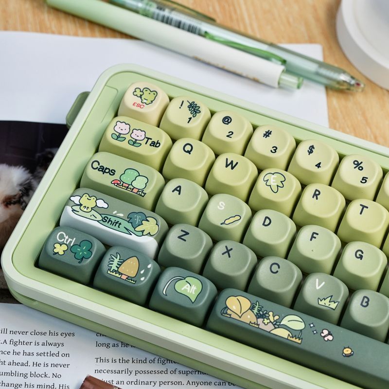 130 Keys Green Cute Frog MOA Profle Keycaps Dye Sublimation PBT Keycaps ...