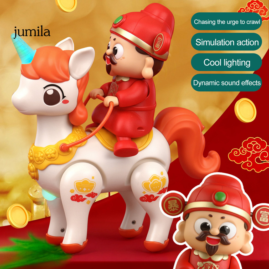 [JU] God of Wealth Toy Riding Horse Man Toy Electric God of Wealth Toy ...