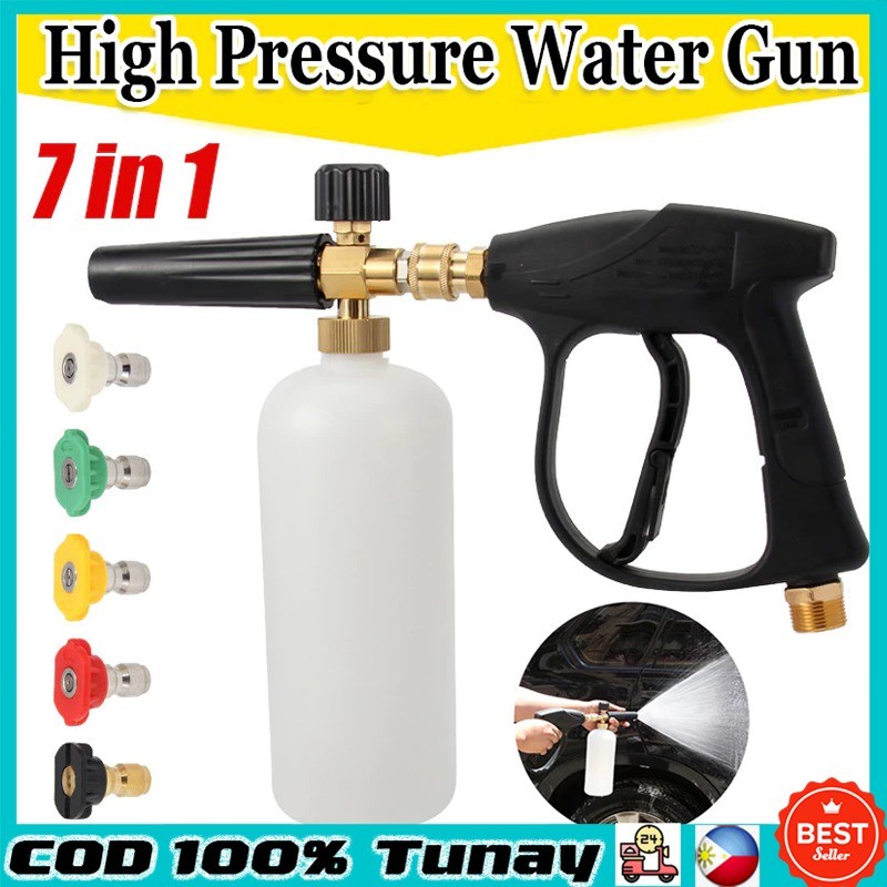 Universal Car Wash Water Gun Snow Foam Gun 1/4" + 1l Bottle + 5 Nozzles ...