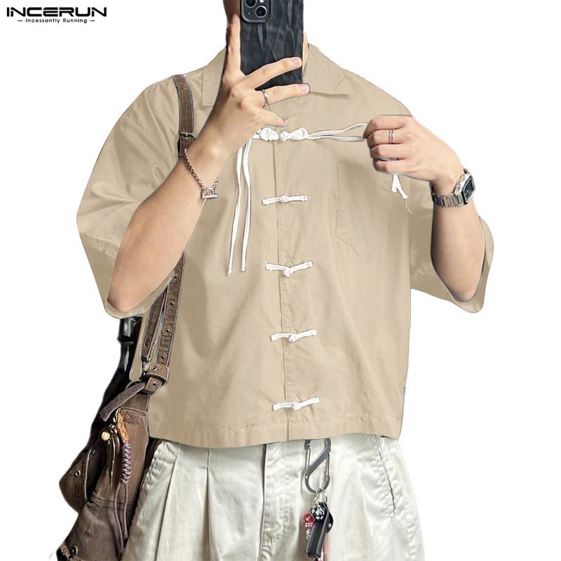 INCERUN Men Korean National Style Lapel Raglan Sleeve Frog Button ...