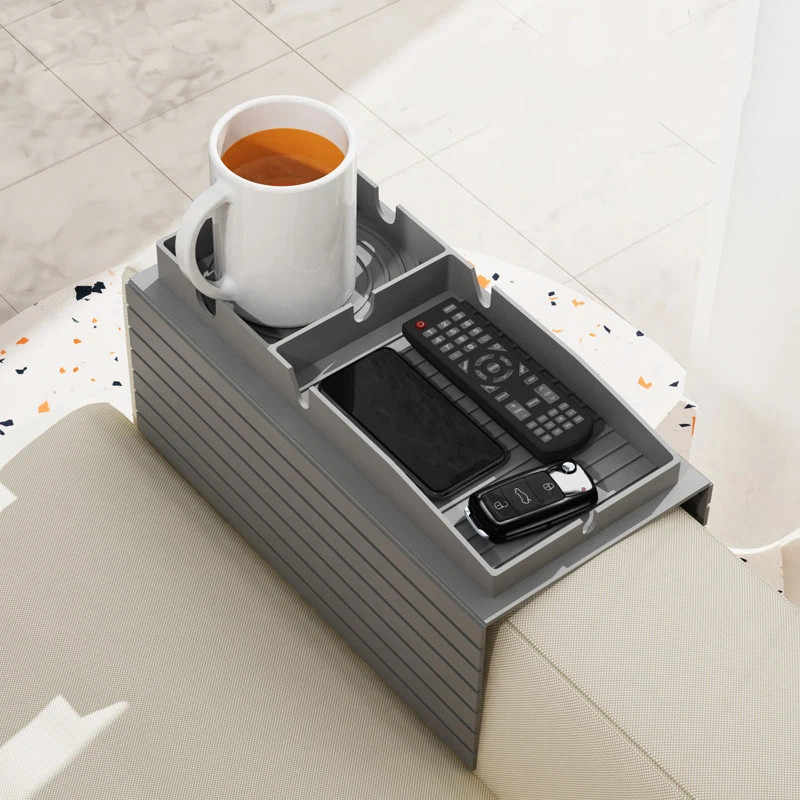 Sofa Cup Caddy - Spill-Proof Silicone Armrest Tray with Storage for ...