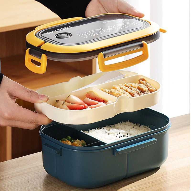 HOMEFAVOR Anti-Spill Bento Lunch Box Double Layer 3 Grid 1200ml - HF225 ...