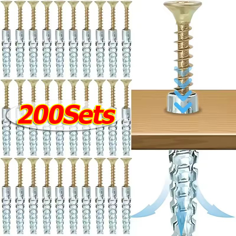 30/50/100/200Sets Metal Expansion Tube Self Tapping Screws / Wall ...