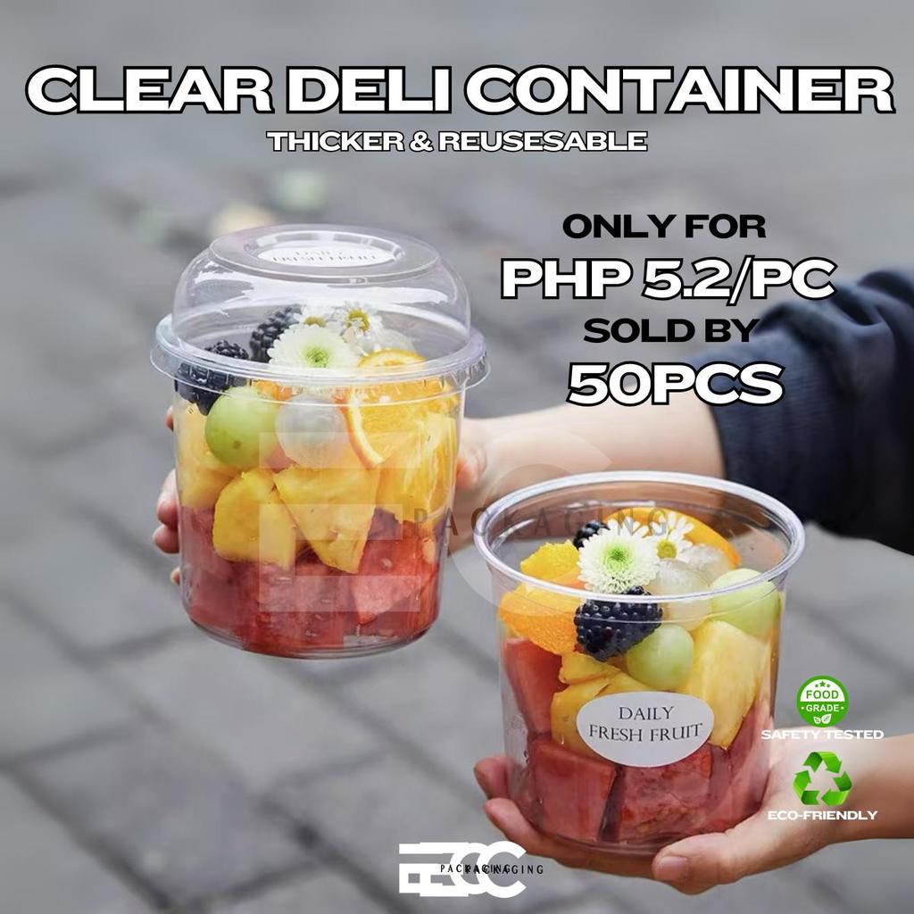 EC 50PCS Deli Plastic Fruit Container Box with Lid Round Plastic ...