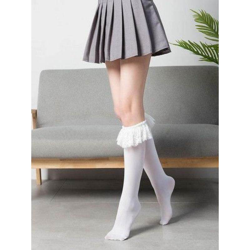 New Japanese Style Lace Calf White Stockings Lace Over-the-Knee Long ...