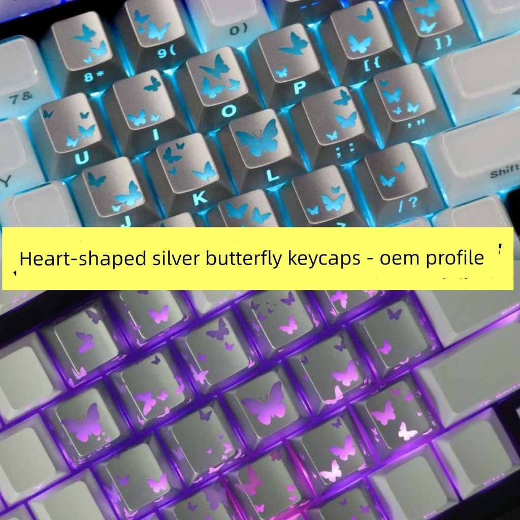 keycaps custom keycaps Love Silver Butterfly Keycap Side Engraved ...