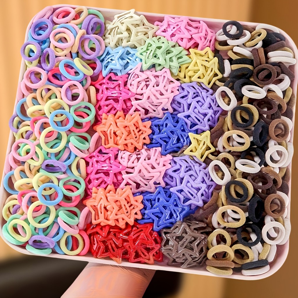 218Pcs Random Color Star Hair Clips & High Elastic Hair Ties, Cute ...